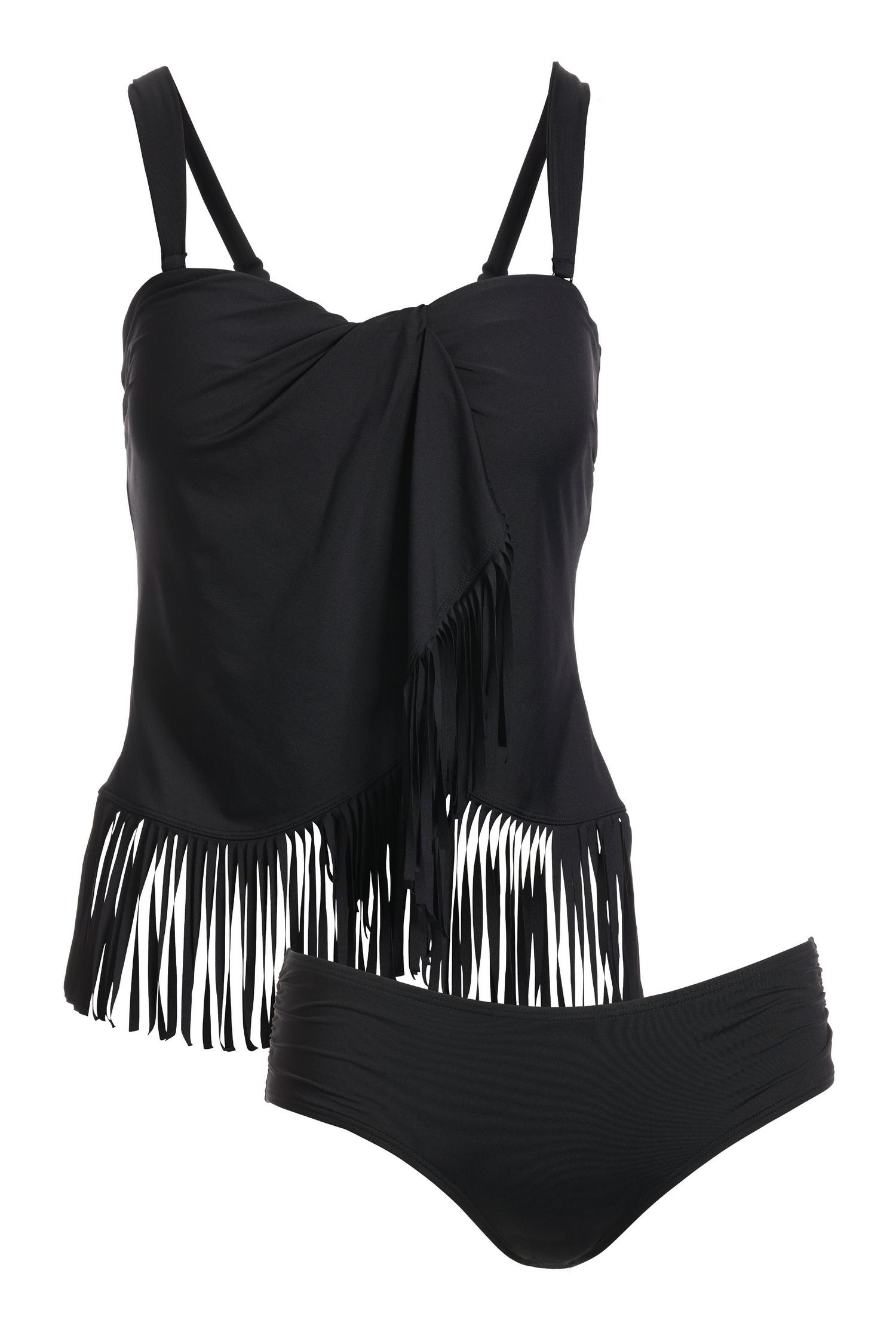 Black Fringe Swimsuit Top