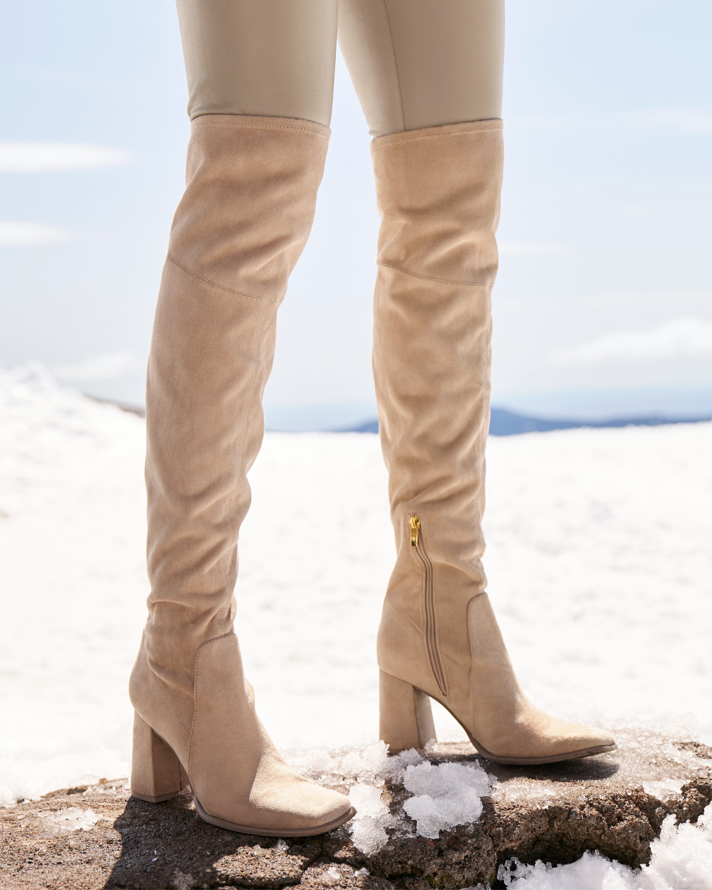 Over the Knee Square Toe Boot Natural