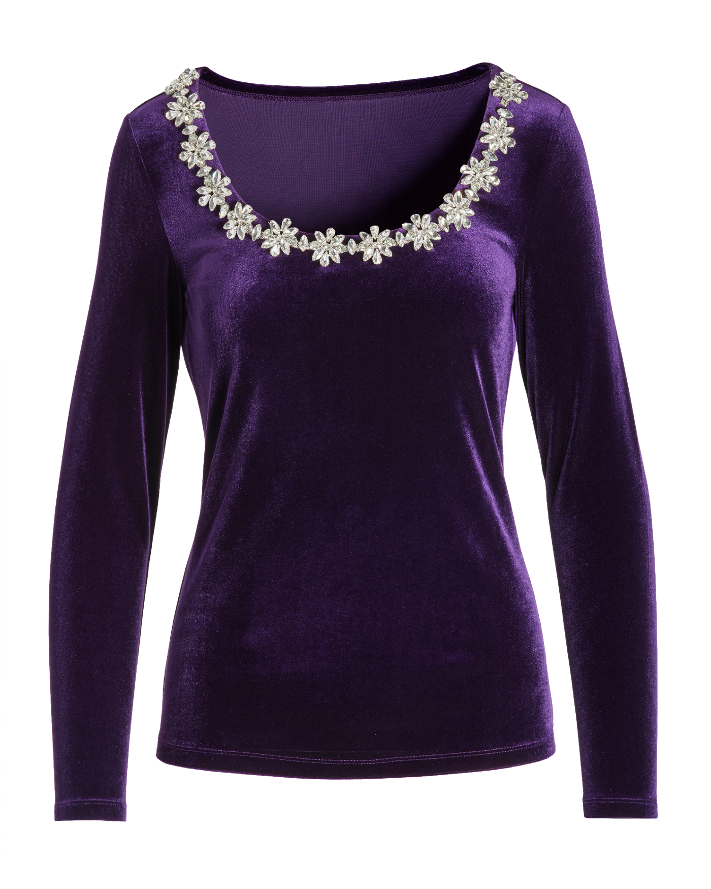 Velvet Scoop Neck Embellished Top Purple | Boston Proper Velvet Scoop Neck Embellished Top Purple | Boston Proper