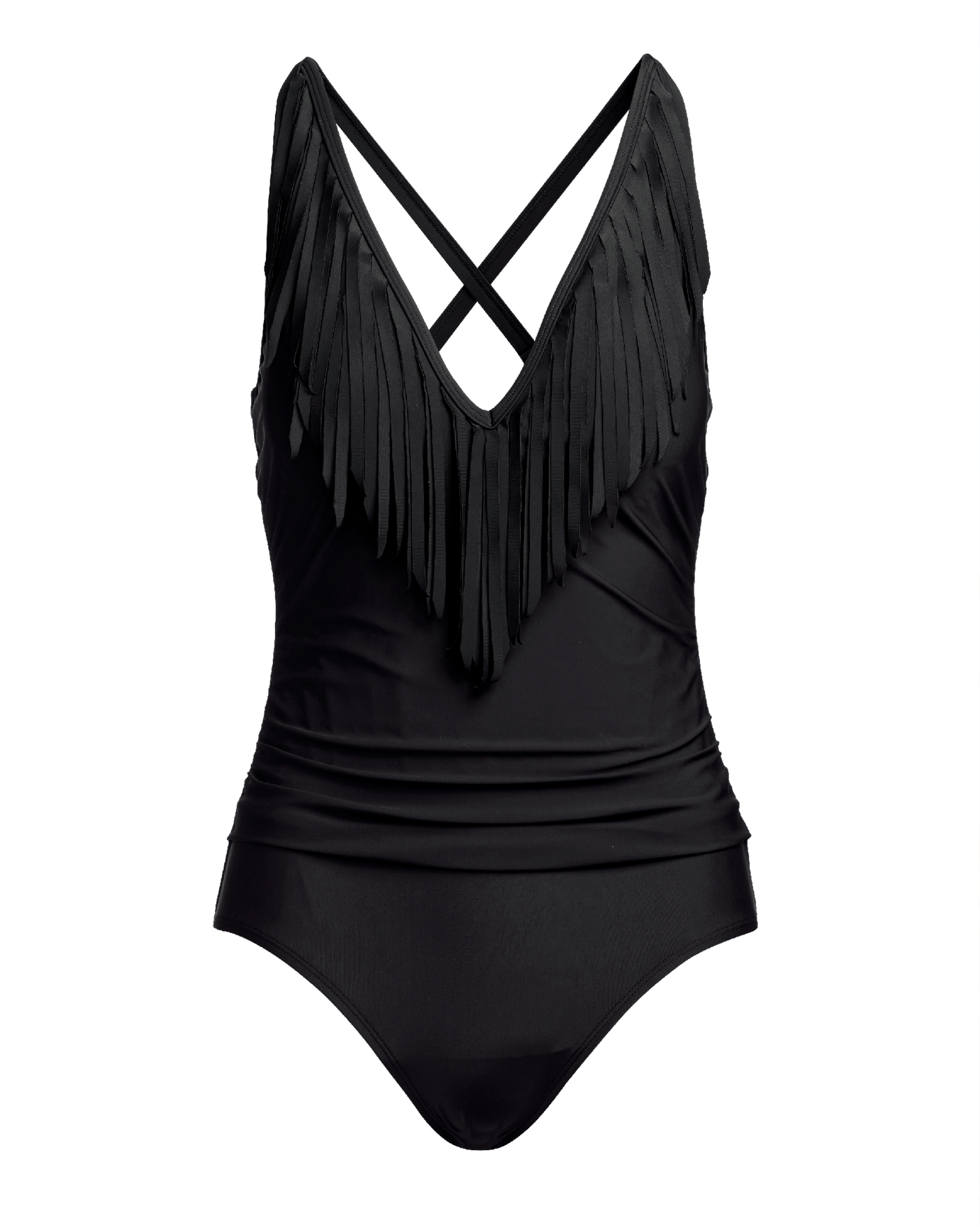 Fringe Halter V Neck One Piece - Black | Boston Proper Fringe Halter V Neck One Piece - Black | Boston Proper